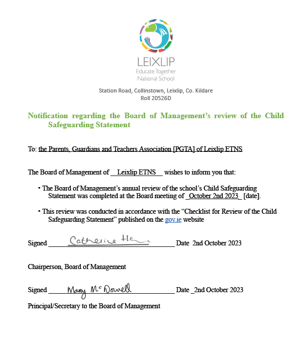 Child Safeguarding Statement and Risk Assessment October 2023